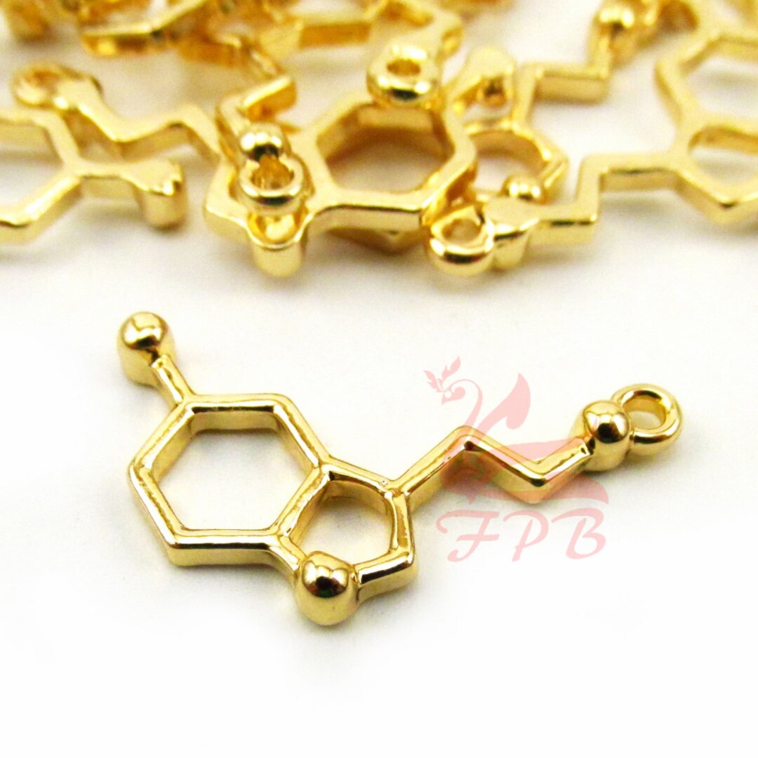 5 Serotonin Molecult Charms 25mm Wholesale Gold Plated Chemistry ...