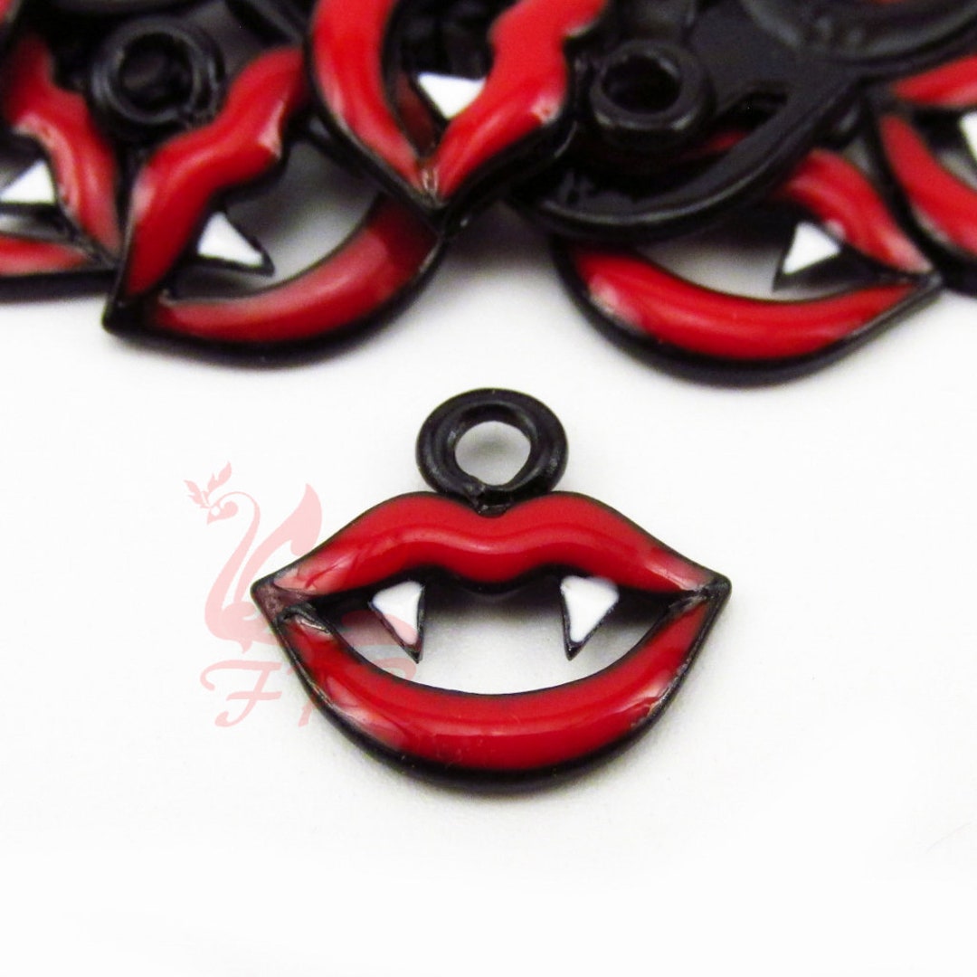 5 Vampire Fangs Charms 13mm Wholesale Sexy Red Lips Enamel Pendants ...