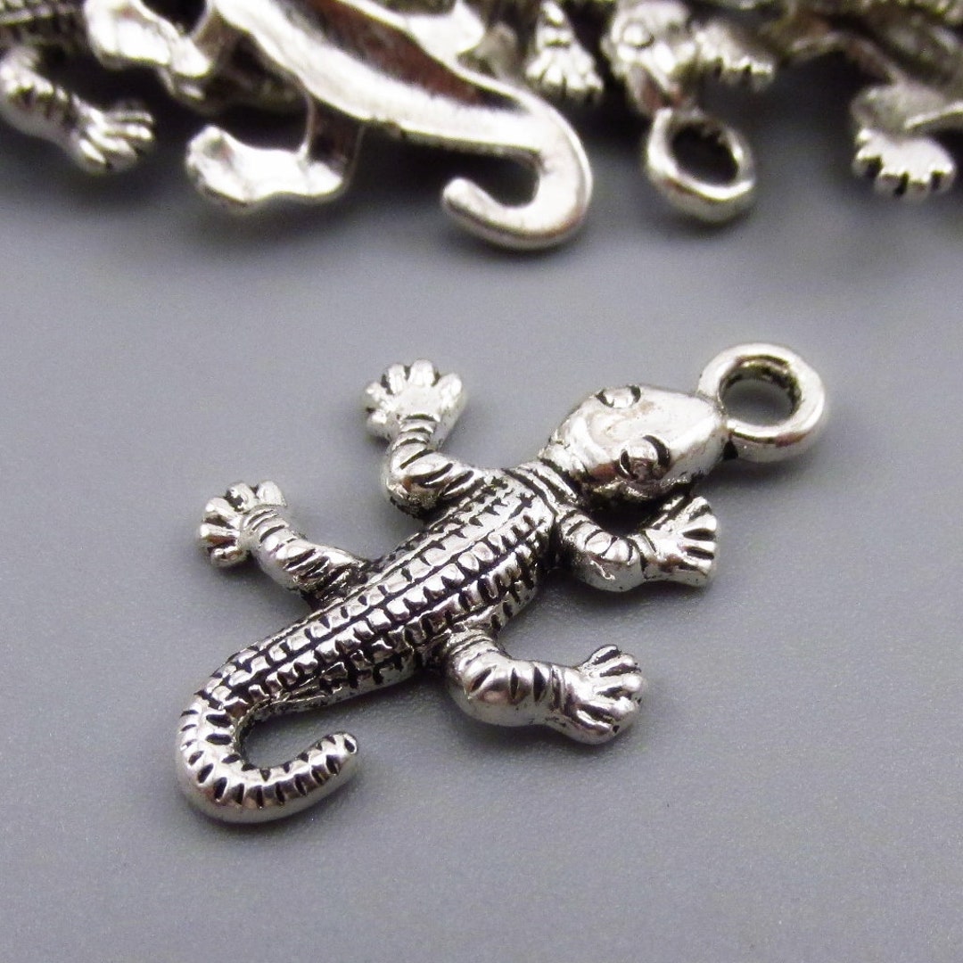 10 Lizard 26mm Charms Wholesale Antiqued Silver Plated Pendants ...