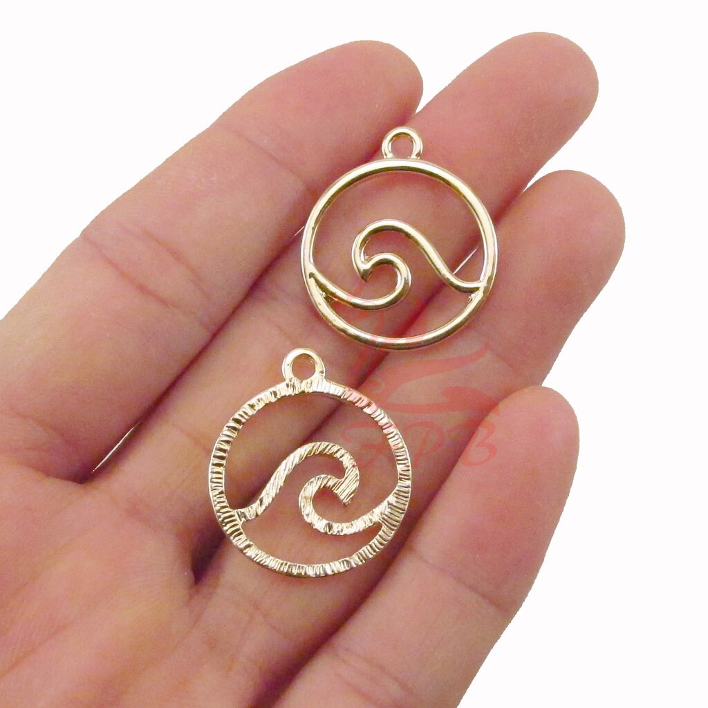 2 Ocean Wave Charms 25mm Wholesale Gold Plated Surfing - Etsy