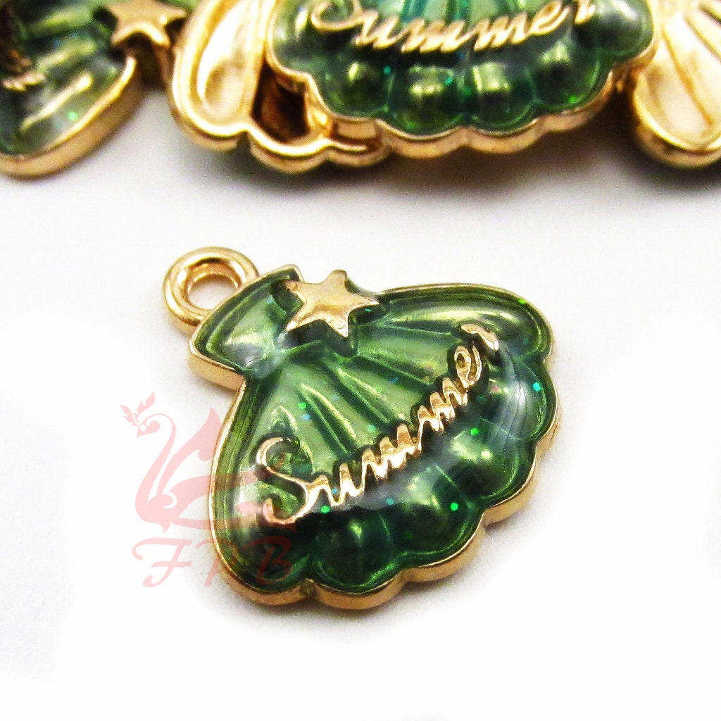 5 Summer Seashell Charms 17mm Wholesale Gold Plated Green - Etsy