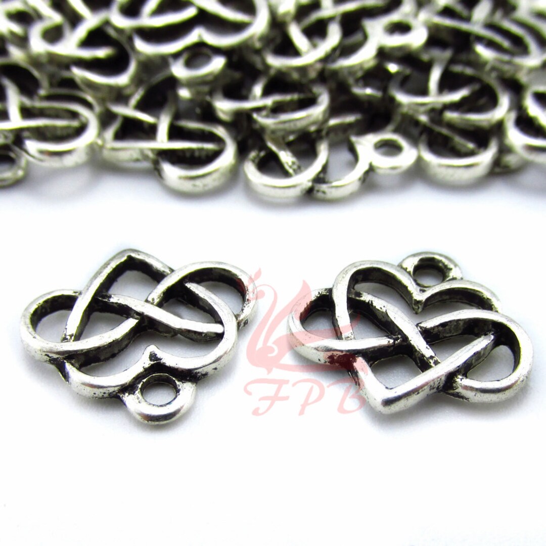 10 Infinity Heart Charms 15mm Wholesale Antiqued Silver Plated Love ...