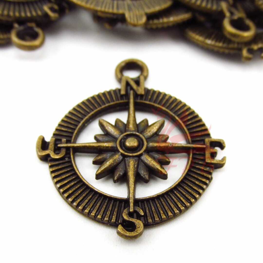 5 Compass Charms 30mm Wholesale Antiqued Bronze Travel Pendants ...