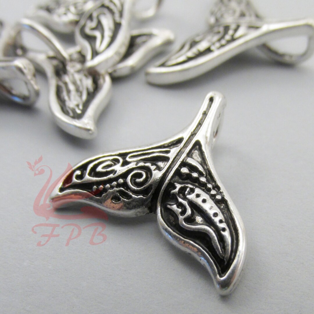 2 Mermaid Tail Charms 20mm Wholesale Antiqued Silver Plated Ocean ...