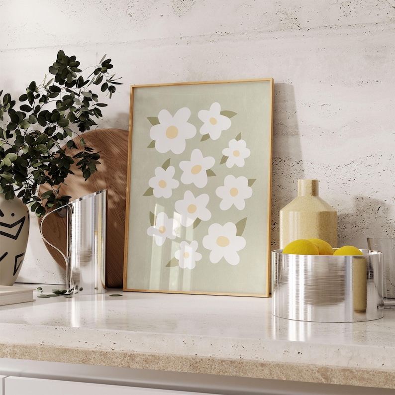 Sage Green Daisy Nursery Print: Vintage Floral Wall Art (digital ...