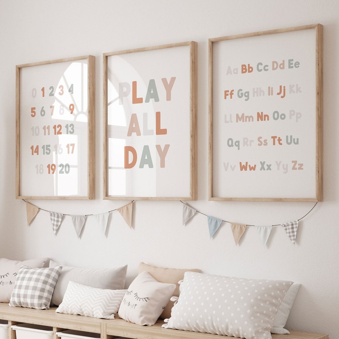 Kids Alphabet Poster, Numbers Printable, Play All Day, ABC Poster, Set ...