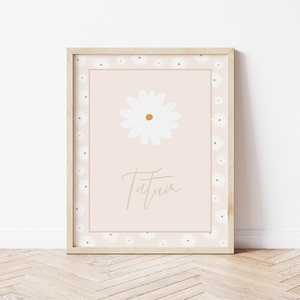 Custom Name Daisy Nursery Print, Beige Daisy Nursery Decor, Boho ...