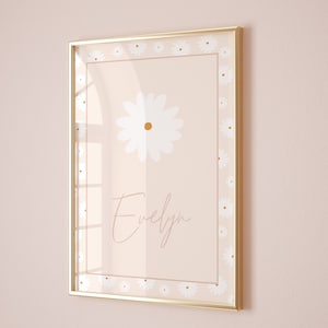 Custom Name Daisy Nursery Print, Beige Daisy Nursery Decor, Boho ...