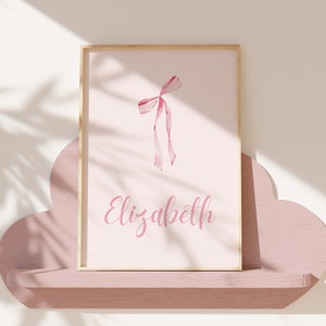 Pink Bow Nursery Prints Set: Custom Name, Baby Girl Decor (digital ...
