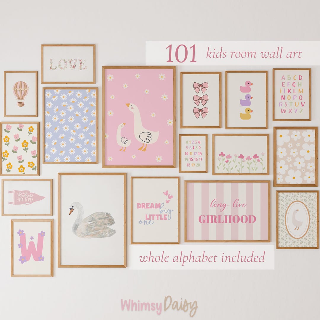 101 Printable Kids Room Art Bundle - Pink Nursery & Playroom Wall ...