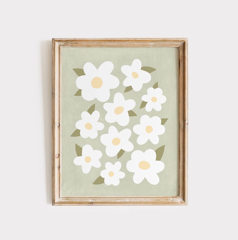 Sage Green Daisy Nursery Print: Vintage Floral Wall Art (digital ...