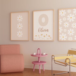 Set of 3 Prints, Custom Name Daisy Nursery Decor, Daisy Art, Baby Girl ...