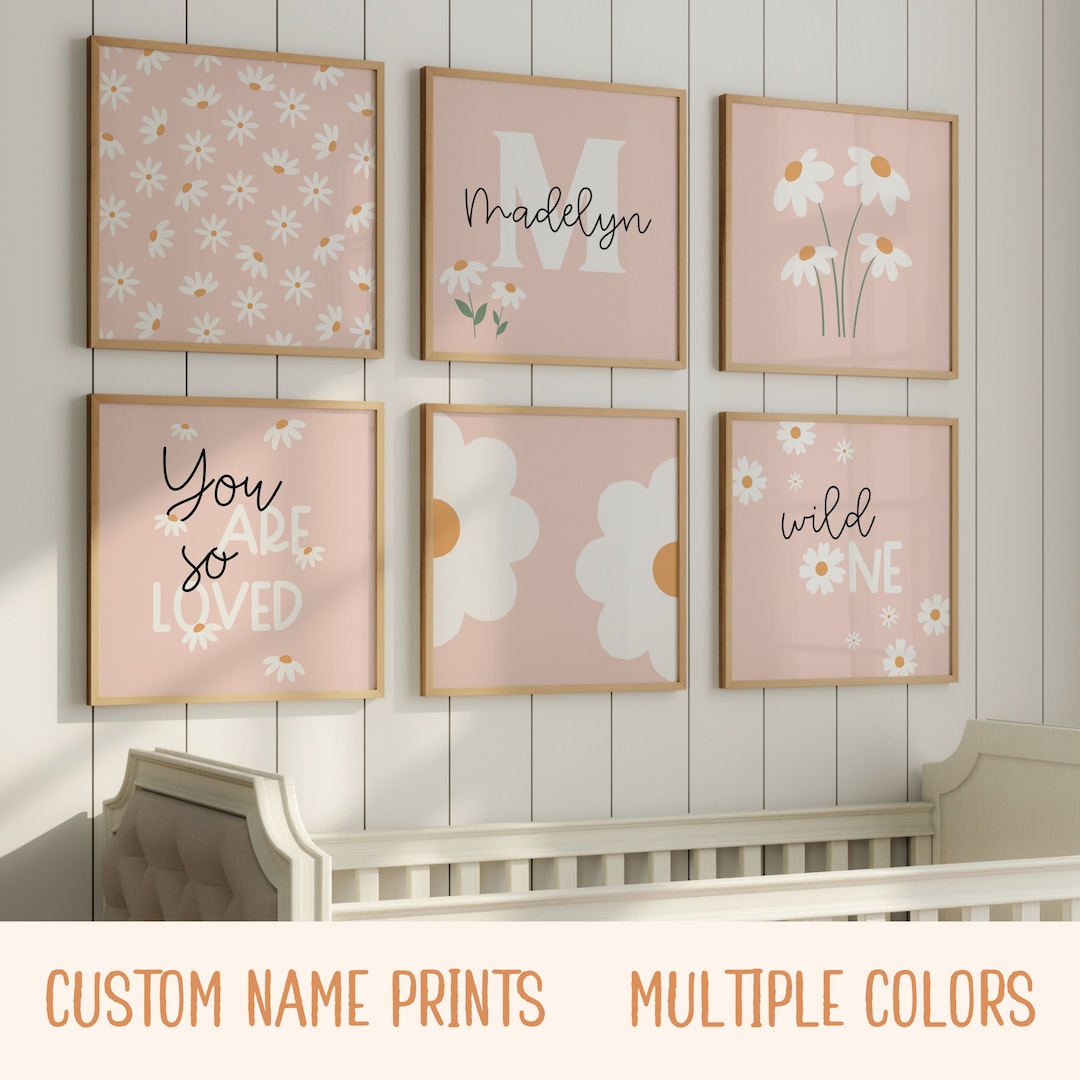 Set of 6 Nursery Prints Custom Name Nursery Daisy Wall Art - Etsy