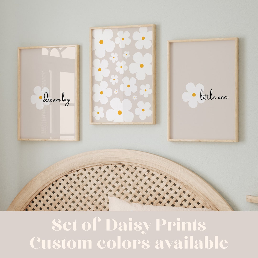 Neutral Daisy Nursery Wall Art, Daisy Nursery Wall Art, Boho Daisy Baby ...