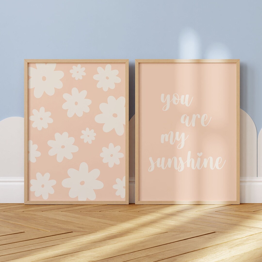 Set of 2 You Are My Sunshine Prints, Daisy Nursery Decor, Peach Girl's ...