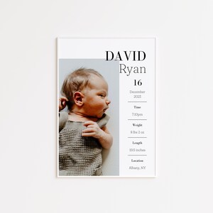 Personalized Birth Stats Poster, Custom Newborn Gift, Baby Picture Gift ...