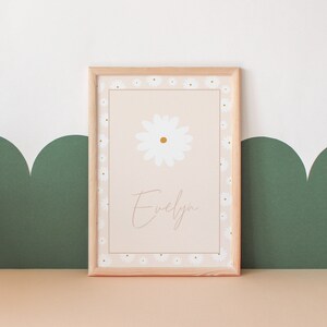 Custom Name Daisy Nursery Print, Beige Daisy Nursery Decor, Boho ...