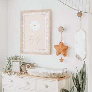Custom Name Daisy Nursery Print, Beige Daisy Nursery Decor, Boho ...