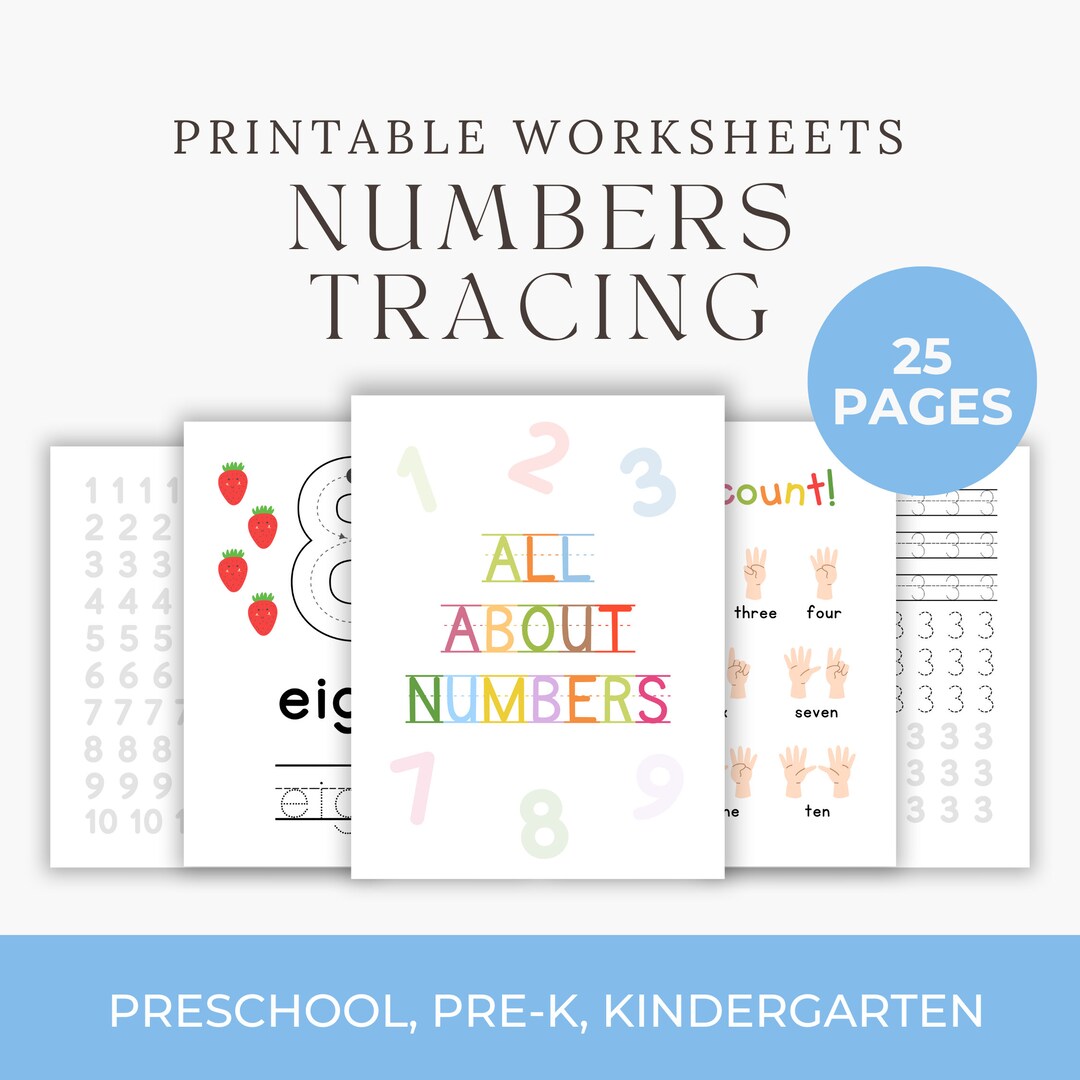 Numbers Tracing Worksheets Set, Counting Sheets, Learning Bundle Book ...