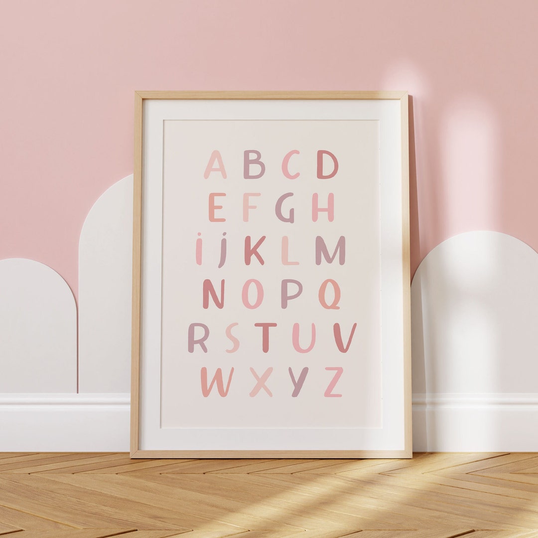 Kids Alphabet Poster, Pink ABC Poster, Colorful Nursery Prints ...