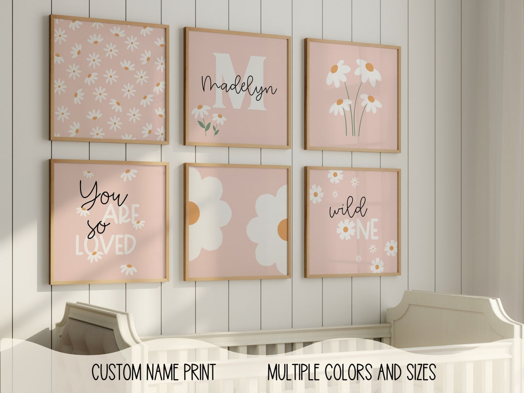 Set of 6 Nursery Prints Custom Name Nursery Daisy Wall Art - Etsy