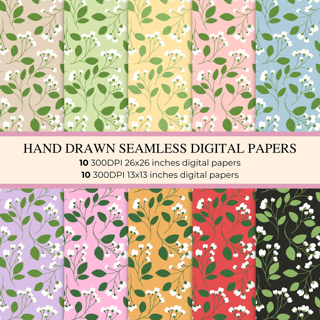 Hand Drawn Seamless Digital Papers, Spring Floral Seamless Pattern ...
