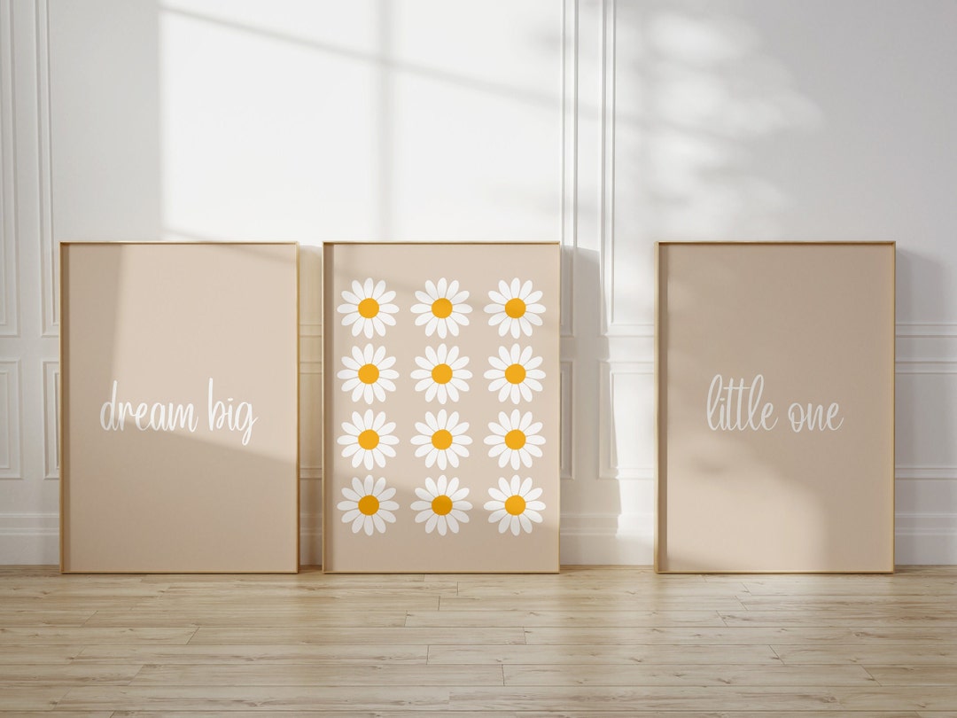 Neutral Daisy Nursery Wall Art, Daisy Nursery Wall Art, Neutral Nursery ...