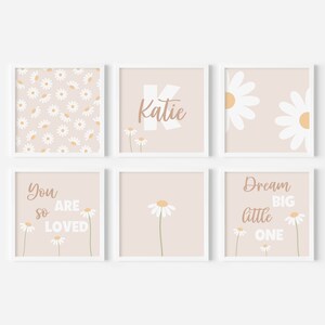 Daisy Nursery Decor: Custom Name Print Set, Boho Floral Art (digital ...