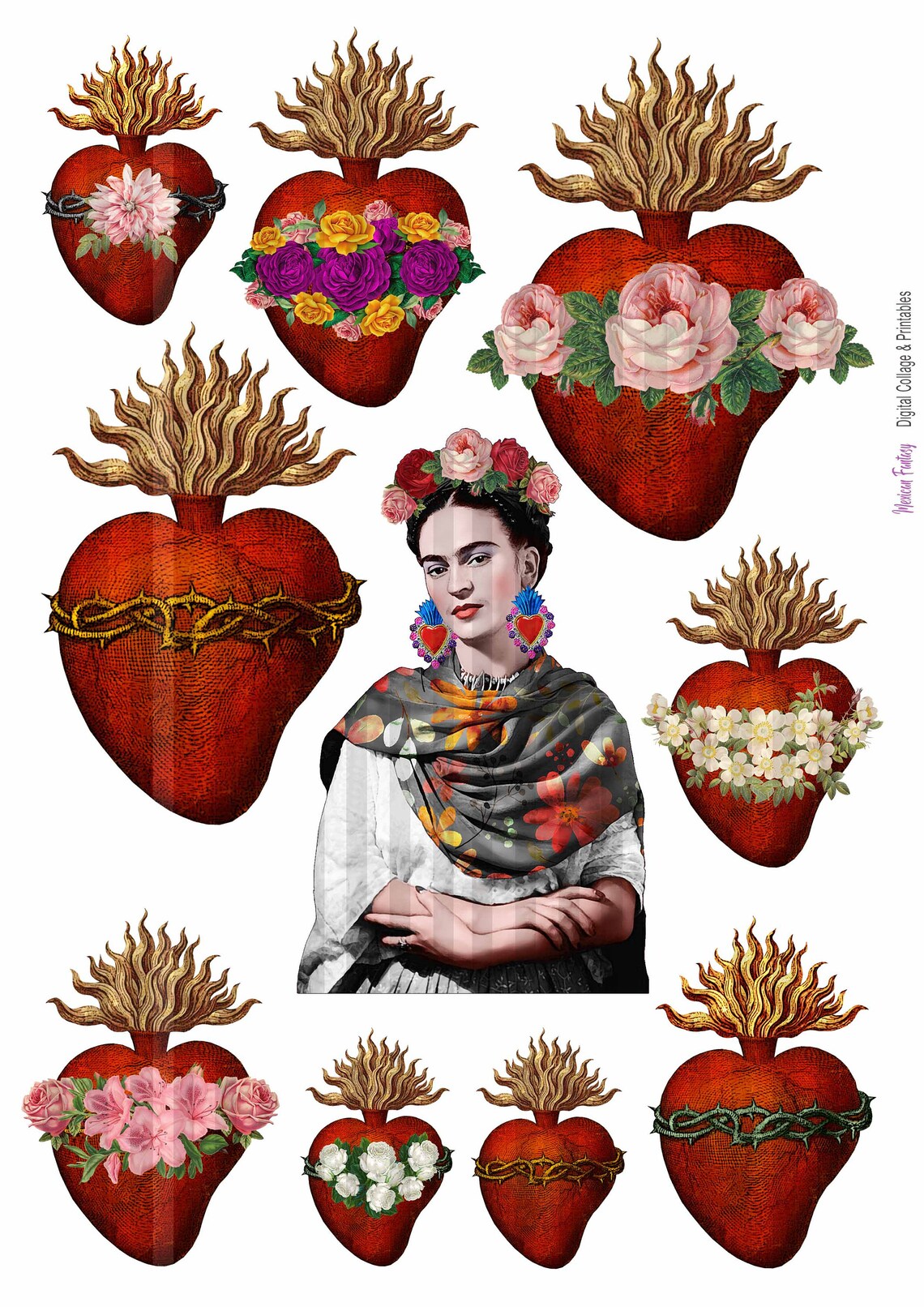 Digital Kit Sacred Heart Mexican Milagro Reliquary 60 Digital ...