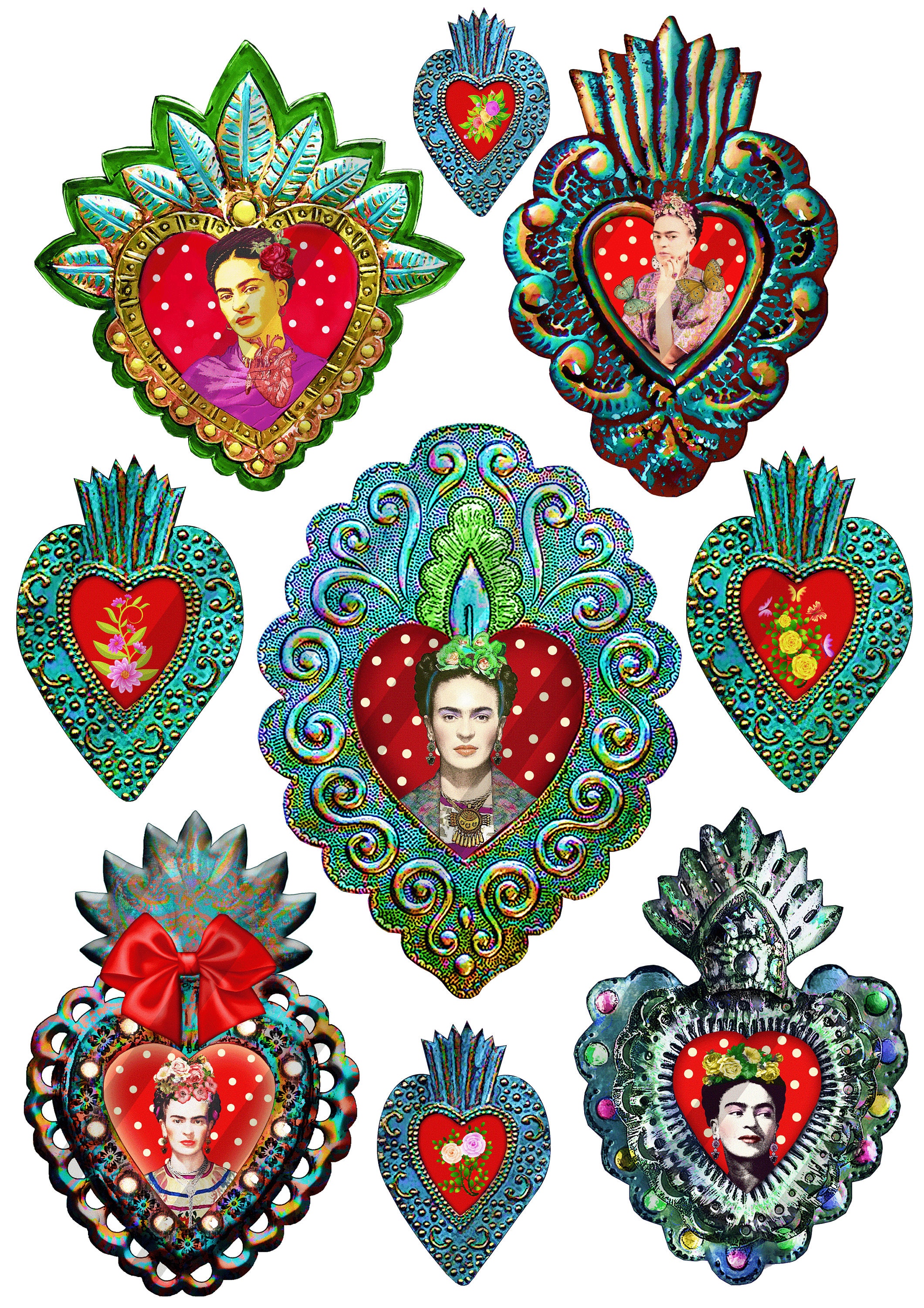 Sacred Heart Frida Kahlo Mexican Reliquary 18 Digital Ilustrations ...