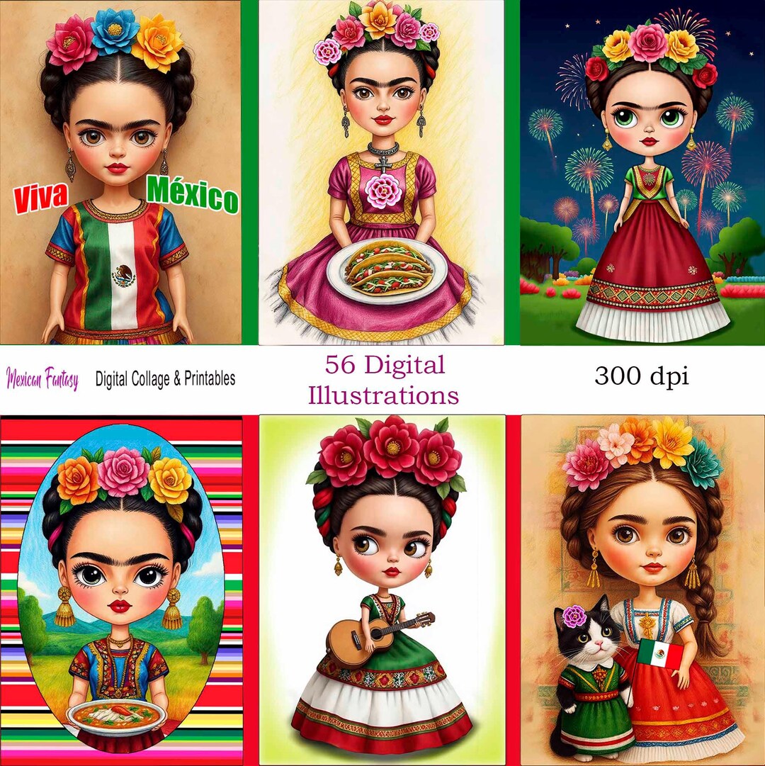 56 Digital Cards Blyte Doll Frida Khalo Style Mexican Party Viva Mexico ...