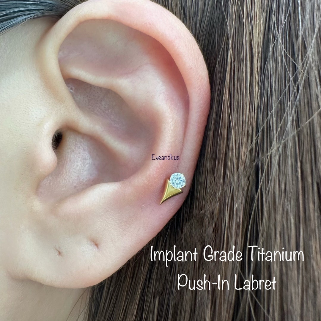 20g 18g 16g Spike With CZ Push in Threadless Titanium Labret, CZ and ...
