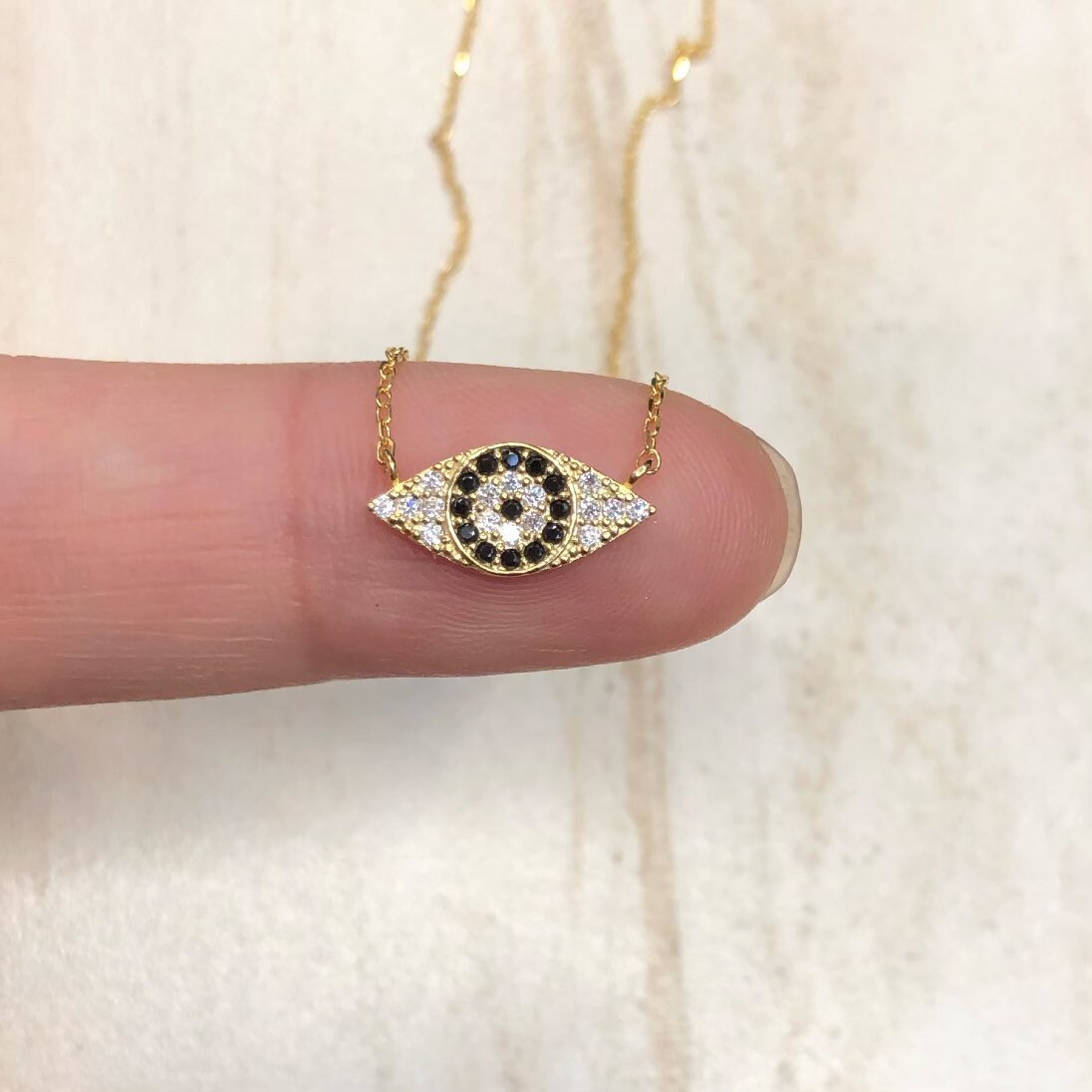 Tiny Evil Eye Necklace 92.5 Sterling Silver Dainty BLACK CZ - Etsy