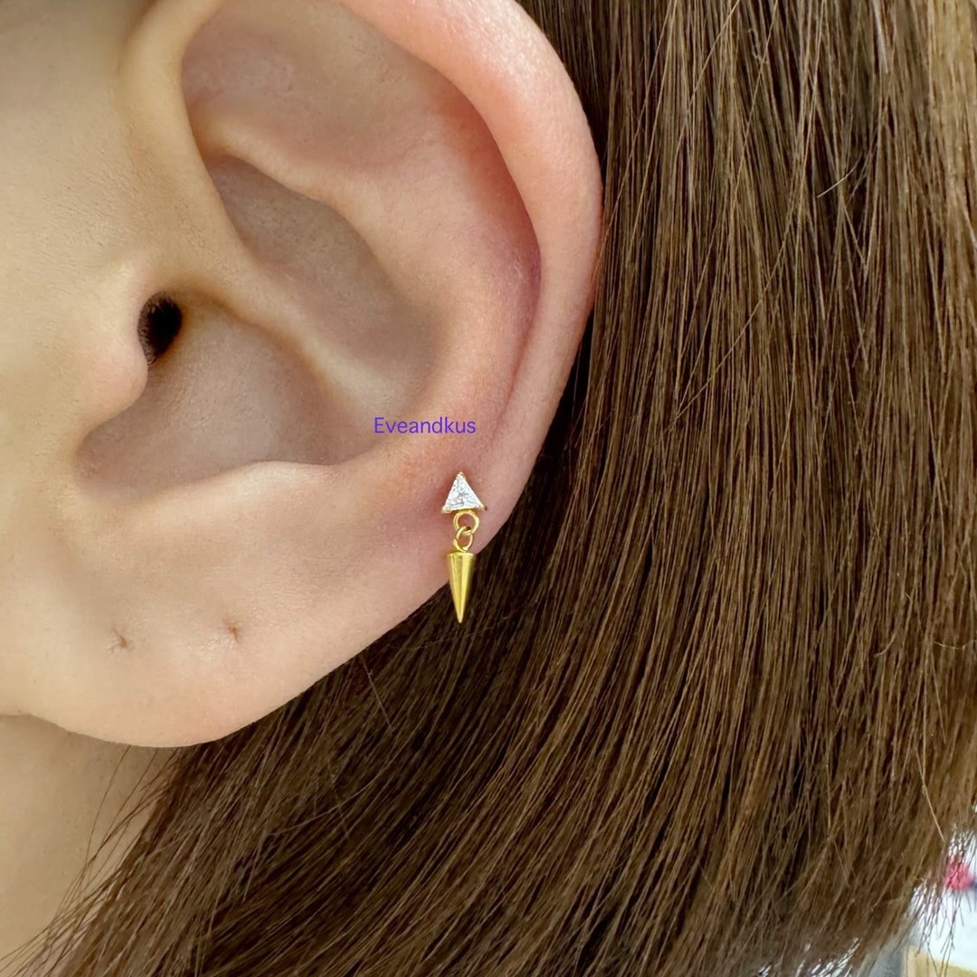 Triangle CZ With Spike Dangle Implant Grade Titanium Push-in Threadless ...
