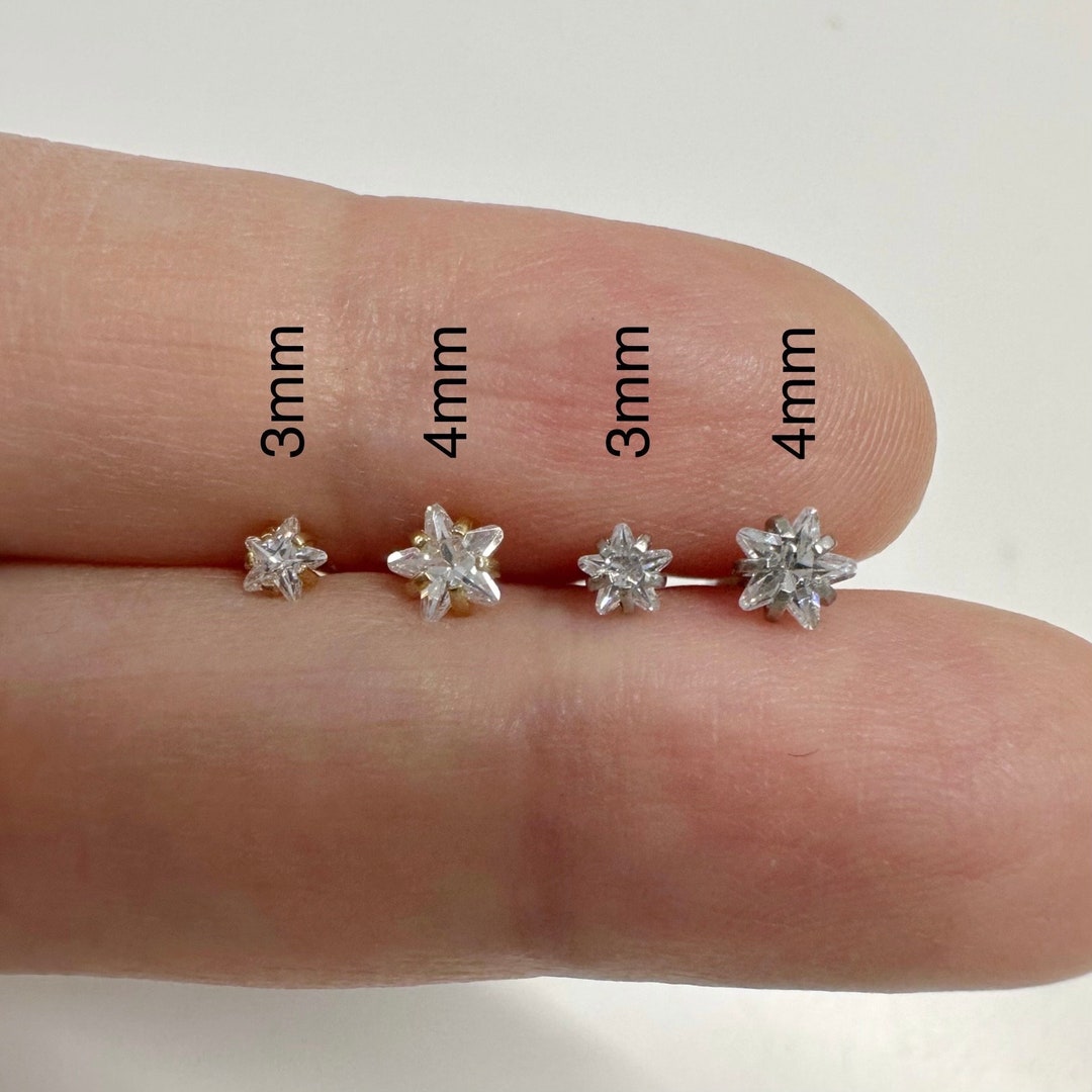 16g CZ Star Piercing, 316L Surgical Steel Tiny CZ 3mm Star Piercing ...