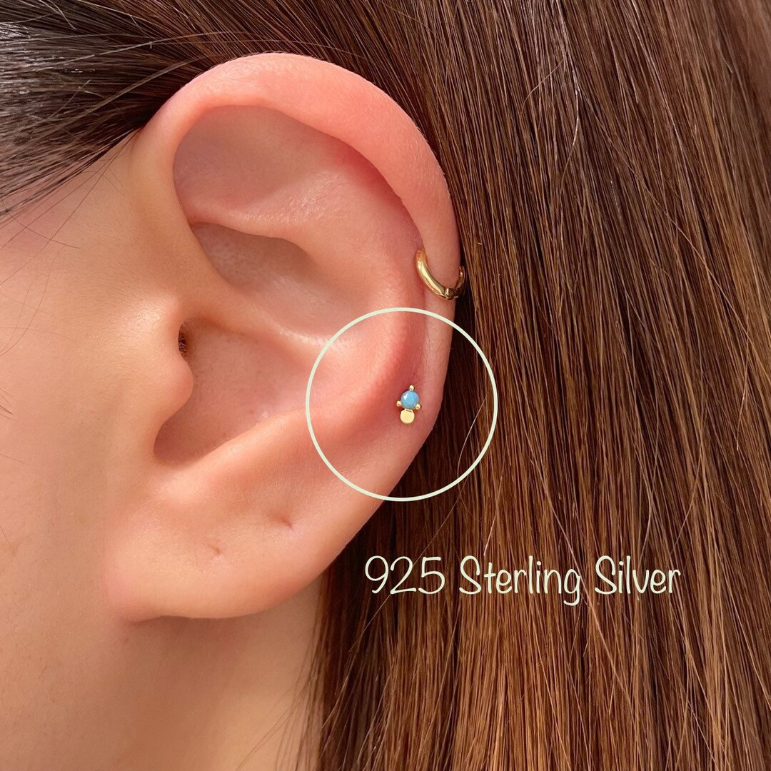 Turquoise CZ Dot Piercing: Sterling Silver Cartilage Stud (single) - Etsy