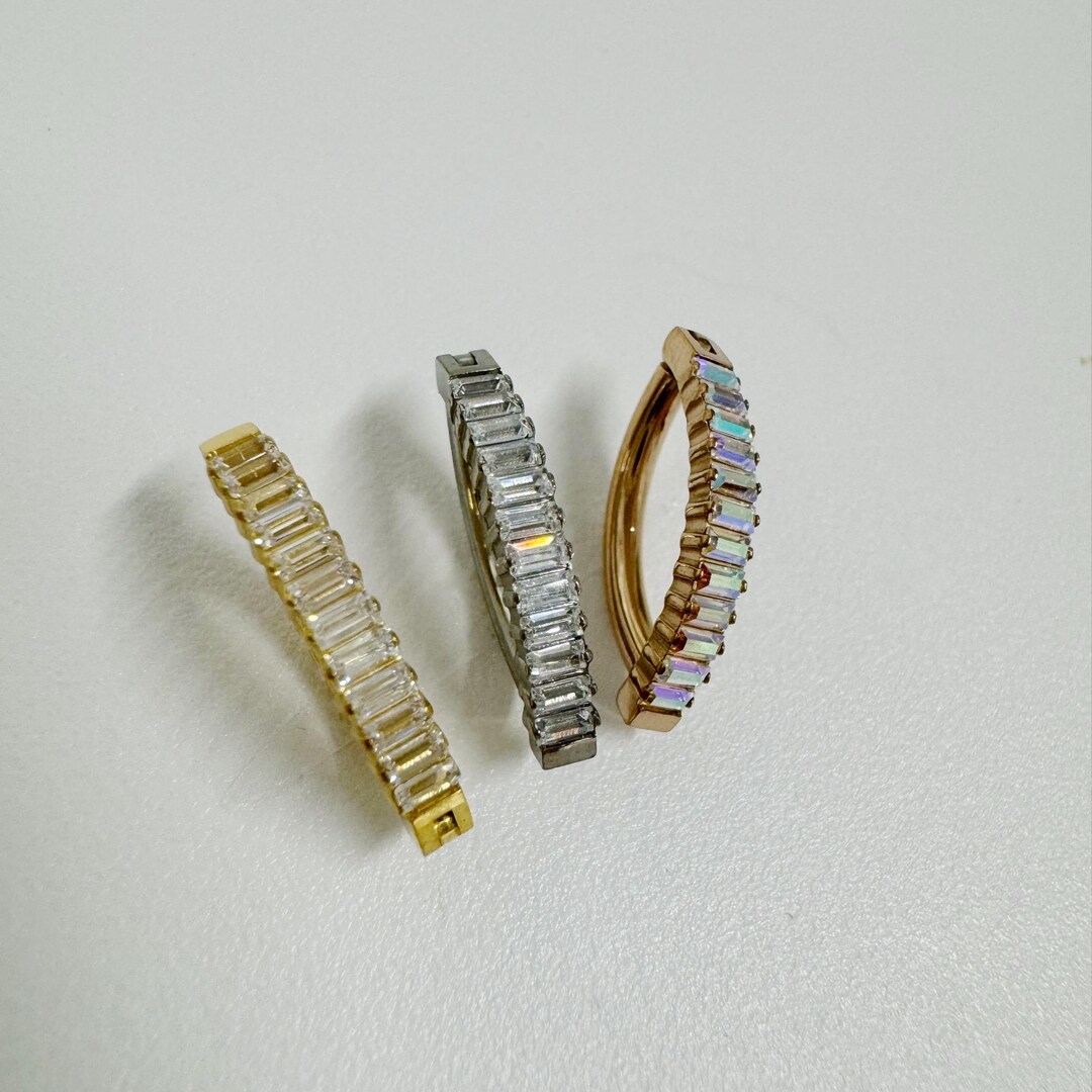 Implant Grade Titanium Hinged Baguette CZ Belly Button Hoop Ring - Etsy