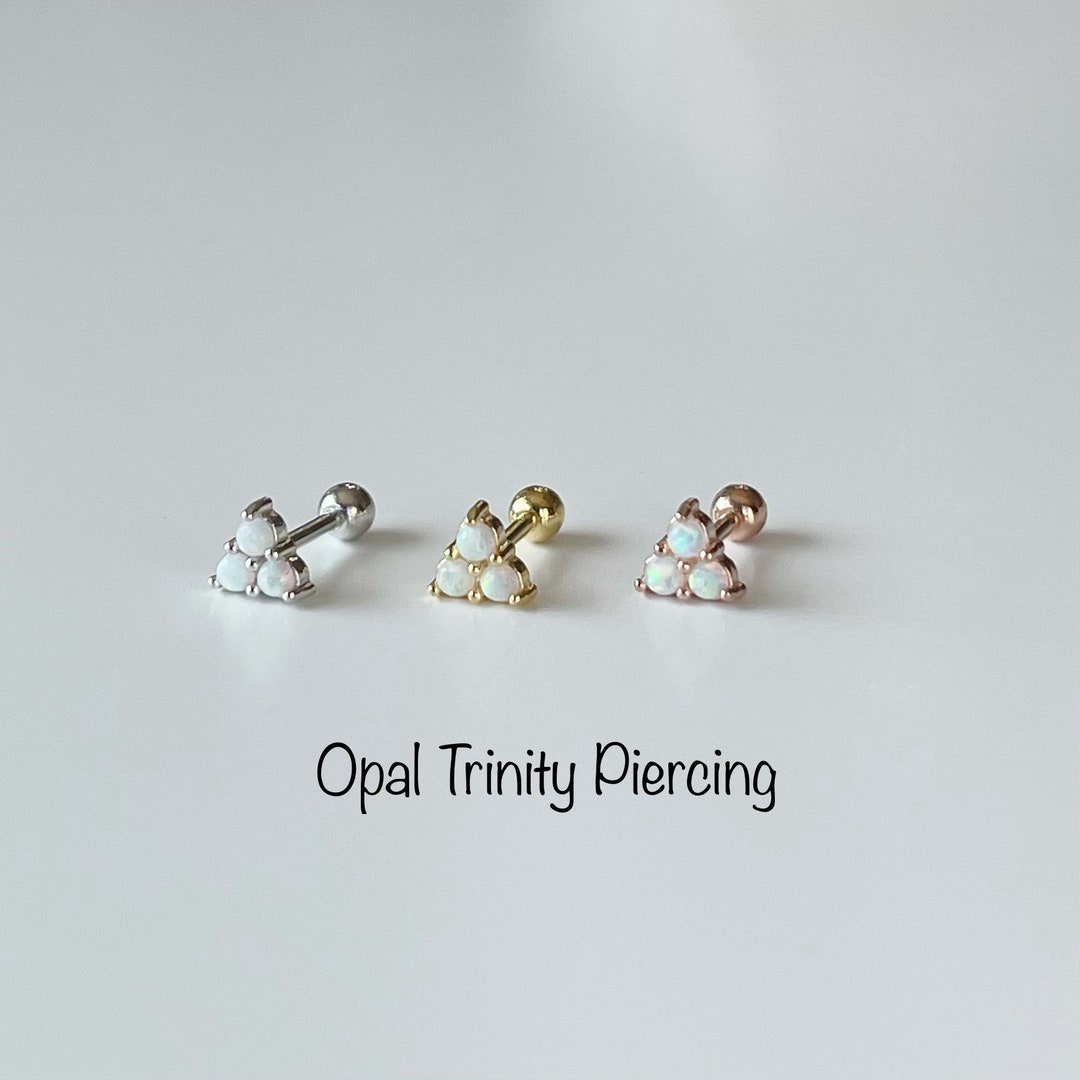 White Opal Trinity Piercing: 925 Sterling Silver Helix Earring (single ...