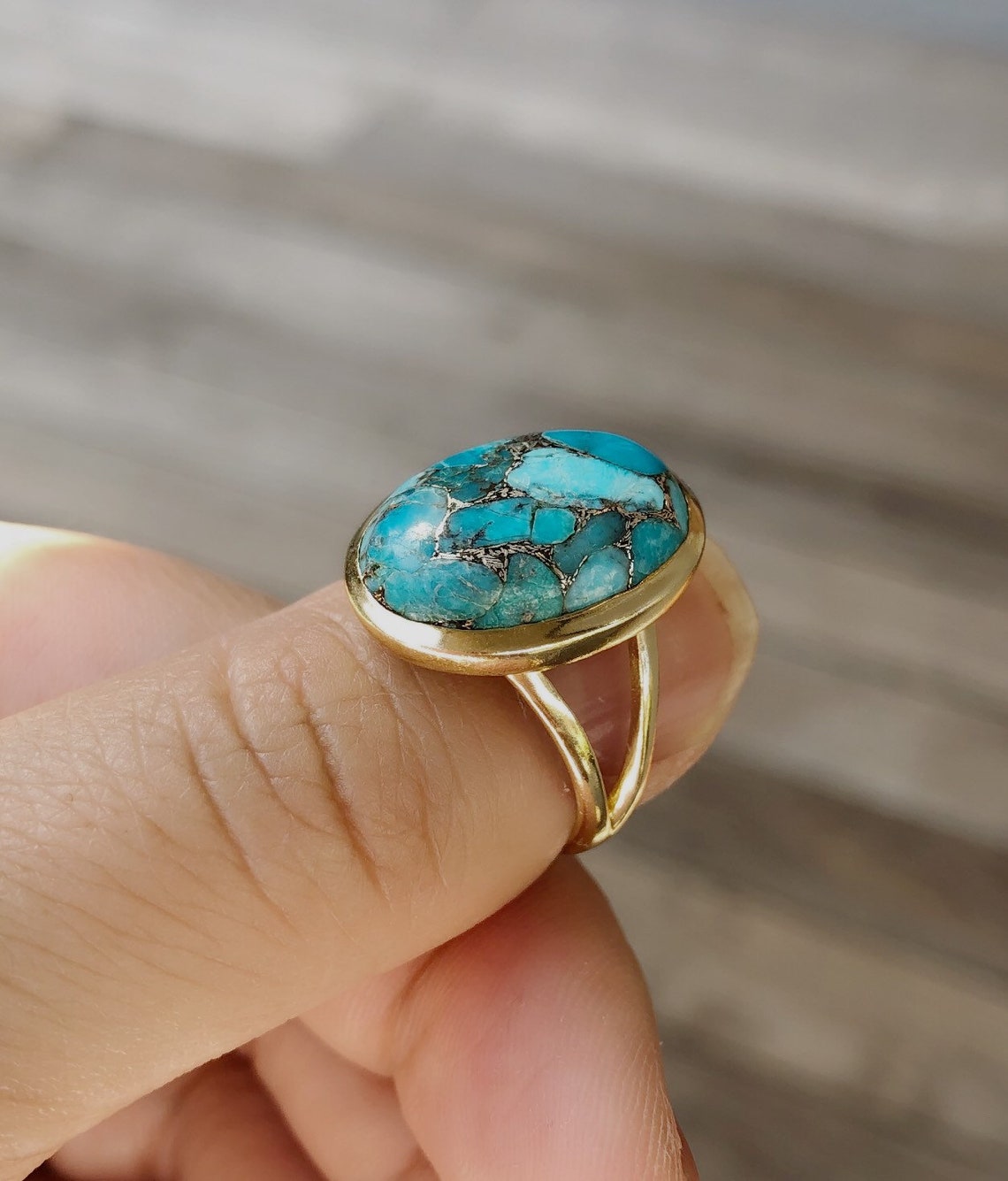 Turquoise Ring 14k Gold Plated Turquoise Ring Sterling | Etsy