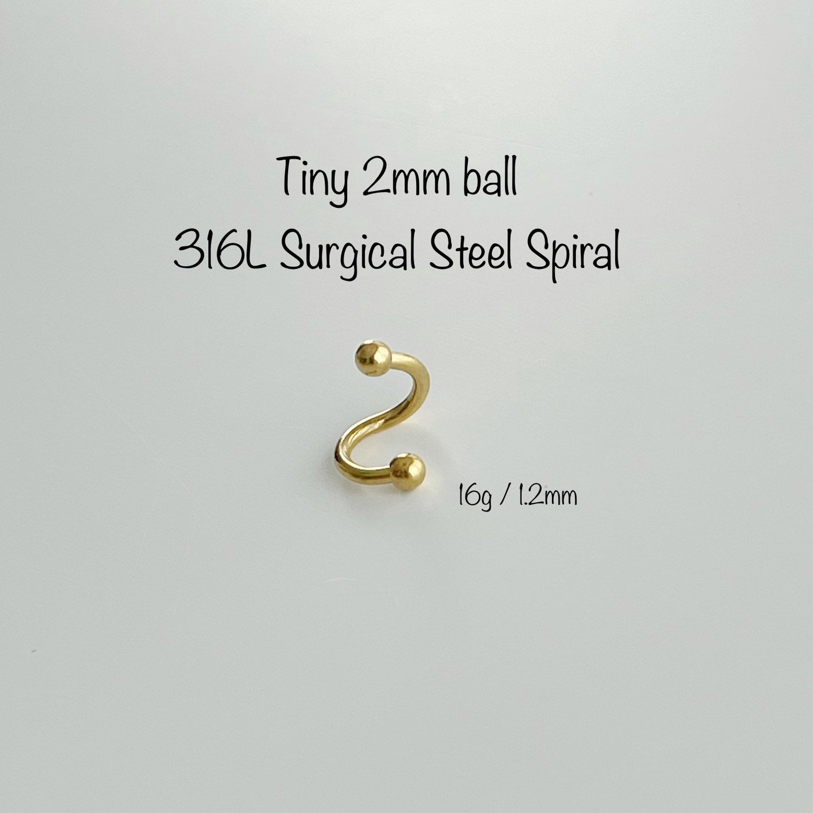 16g 2.5mm gold ball 316L Surgical Steel Spiral piercing | Etsy