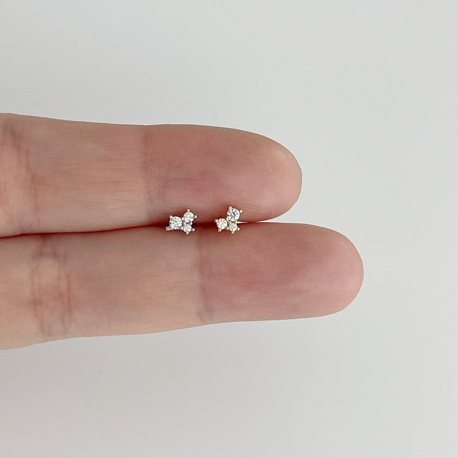 Three Mismatch CZ Stones Piercing single Minimalist 92.5 | Etsy