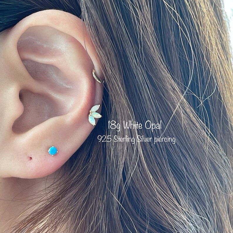 Genuine OPAL Crown Piercing single Triple Marquise Opal | Etsy