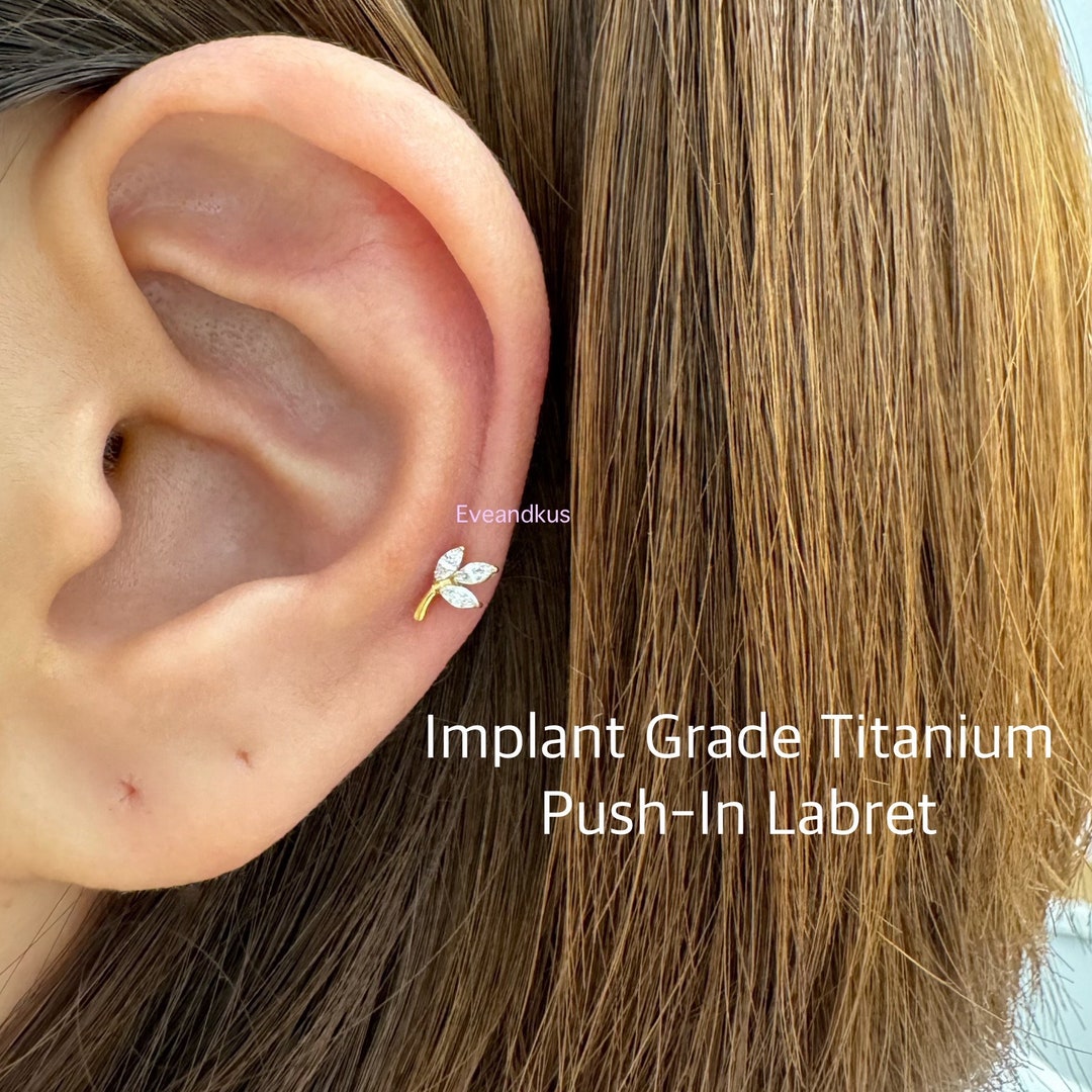 Dainty CZ Leaf Push in ASTM F136 Implant Grade Titanium Labret - Etsy