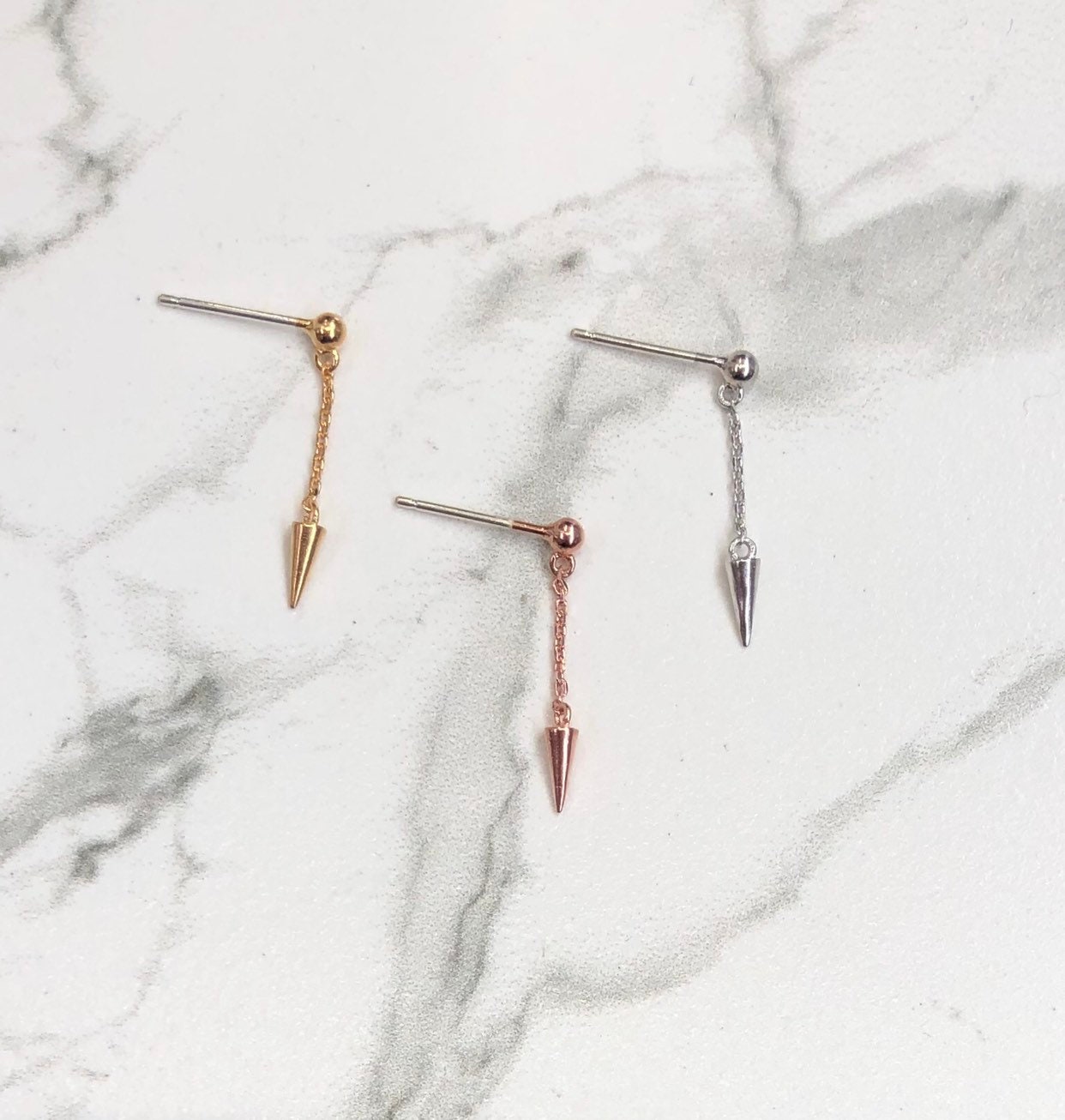 Spike Chain Earring Sterling Silver Spike Earring With Chain - Etsy