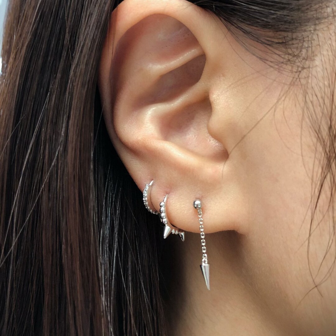 Spike Chain Earring, Sterling Silver Spike Earring With Chain, Dainty ...