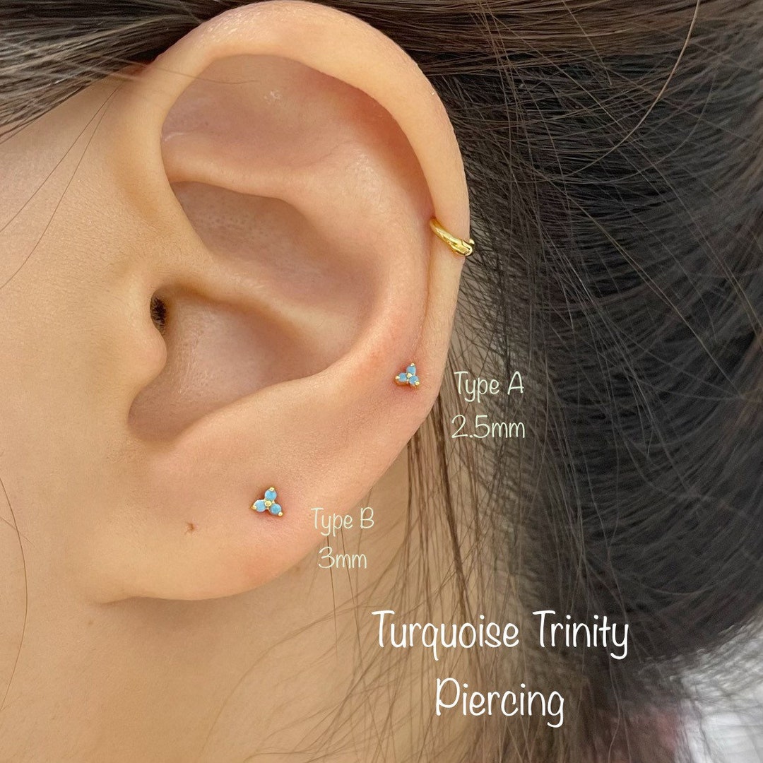 Turquoise Trinity Sterling Silver Piercing: Minimalist Cartilage Helix ...