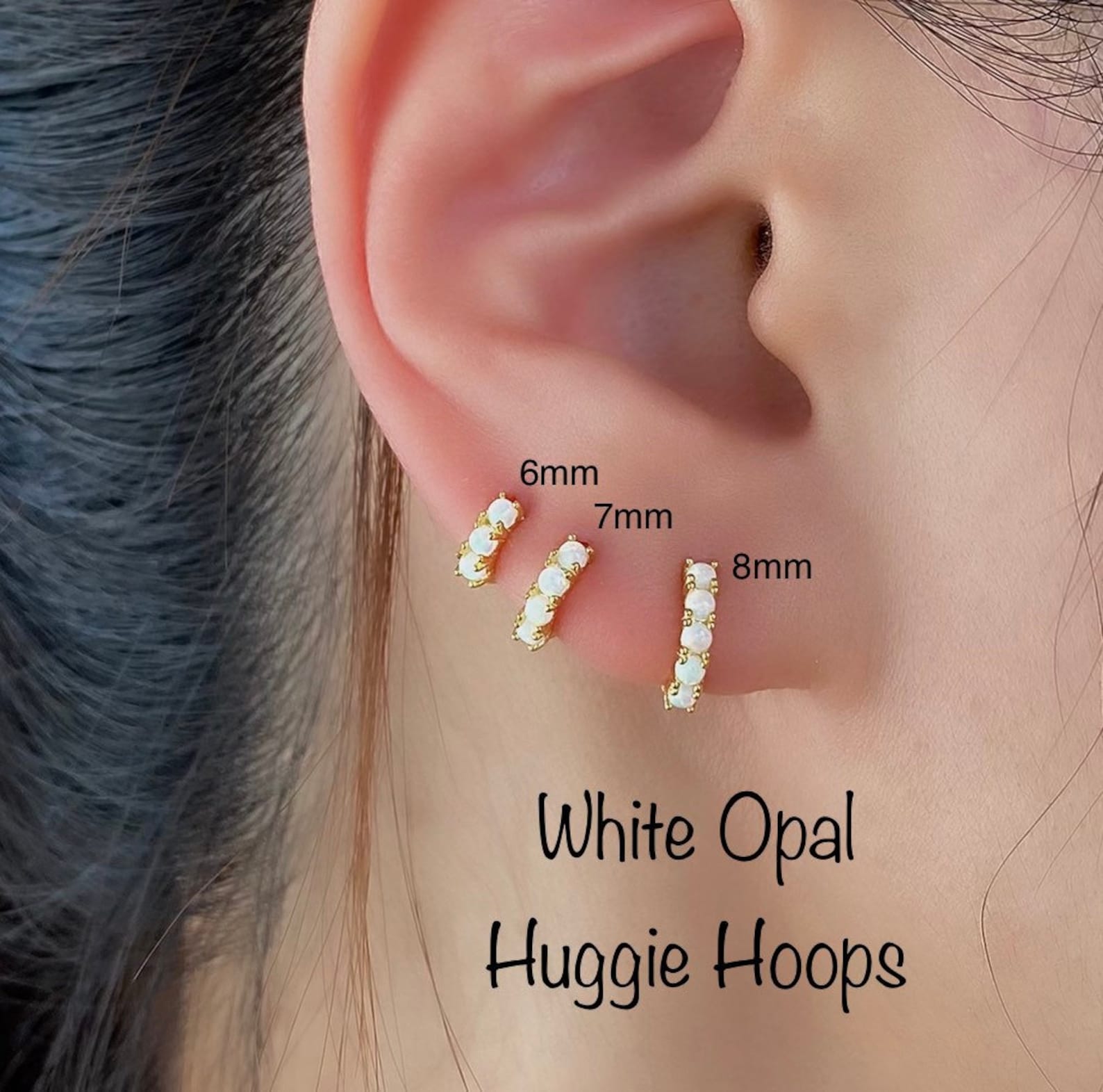 Genuine White Opal Huggie Hoops 6mm 7mm 8mm 9mm 92.5 Sterling - Etsy