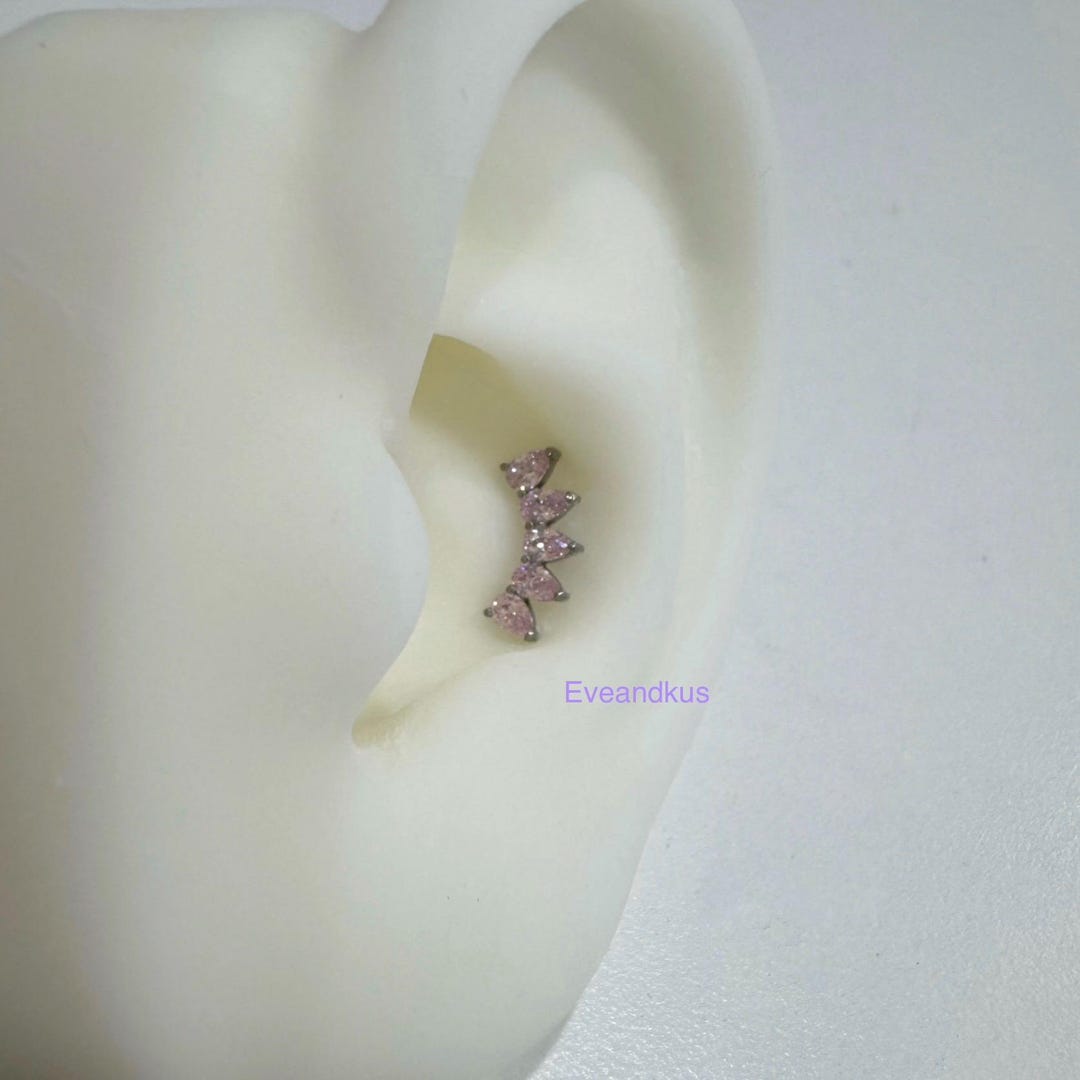 Teardrop CZ Curved Titanium Threadless Labret: Helix, Cartilage, Conch ...