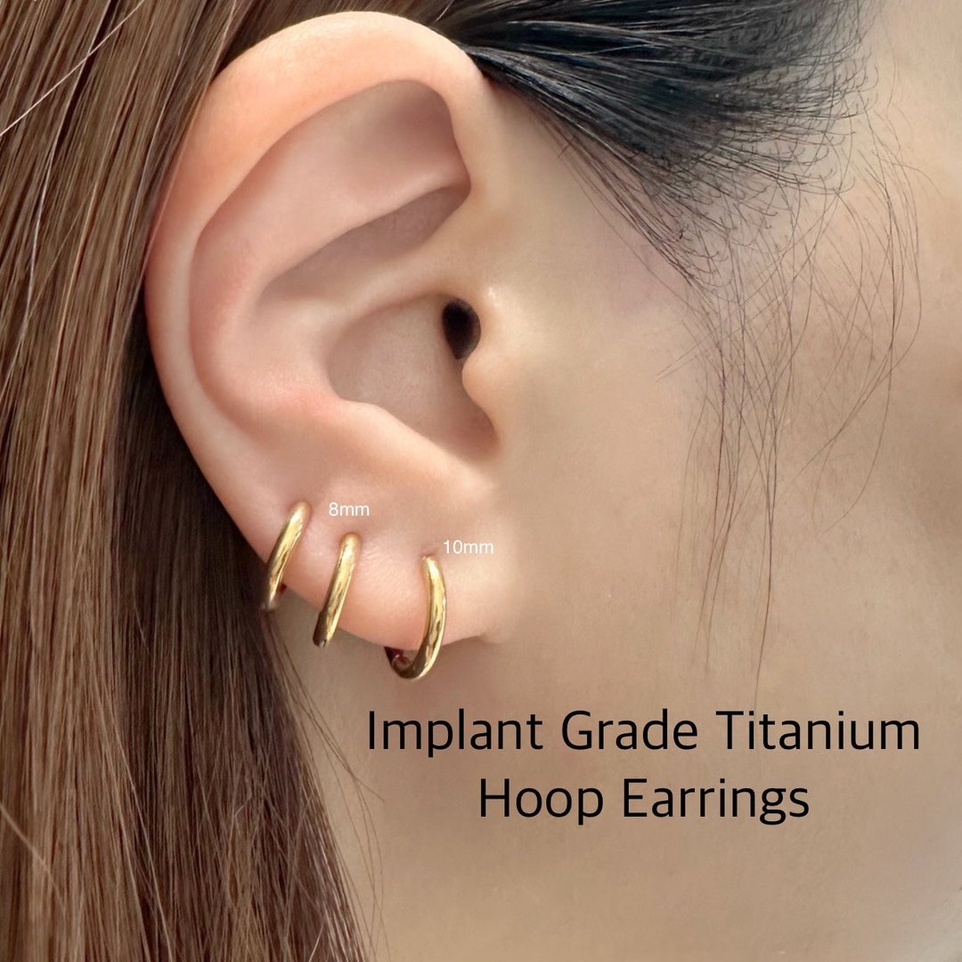 Titanium Hoop Earrings pair, 2mm Thick Hinged Plain Hoop Earrings, ASTM ...