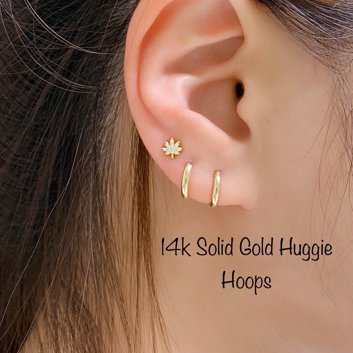 New 14k Solid Gold 2mm Huggie Hoop single or Pair 8mm/9mm - Etsy